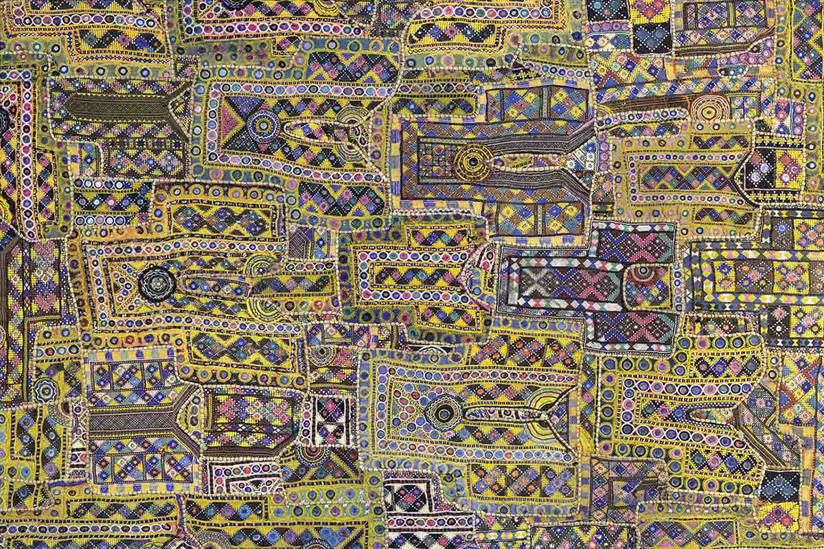 Wallpaper Mural Indian Yellow Embroidery | Muralunique