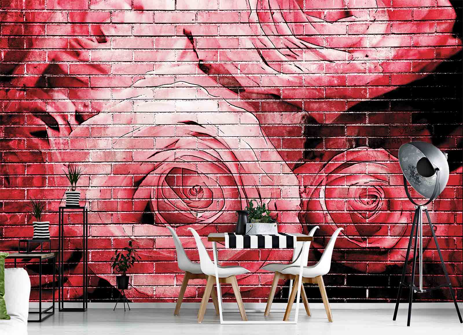 Wallpaper Mural Painted Roses on a Brick Wall | Muralunique