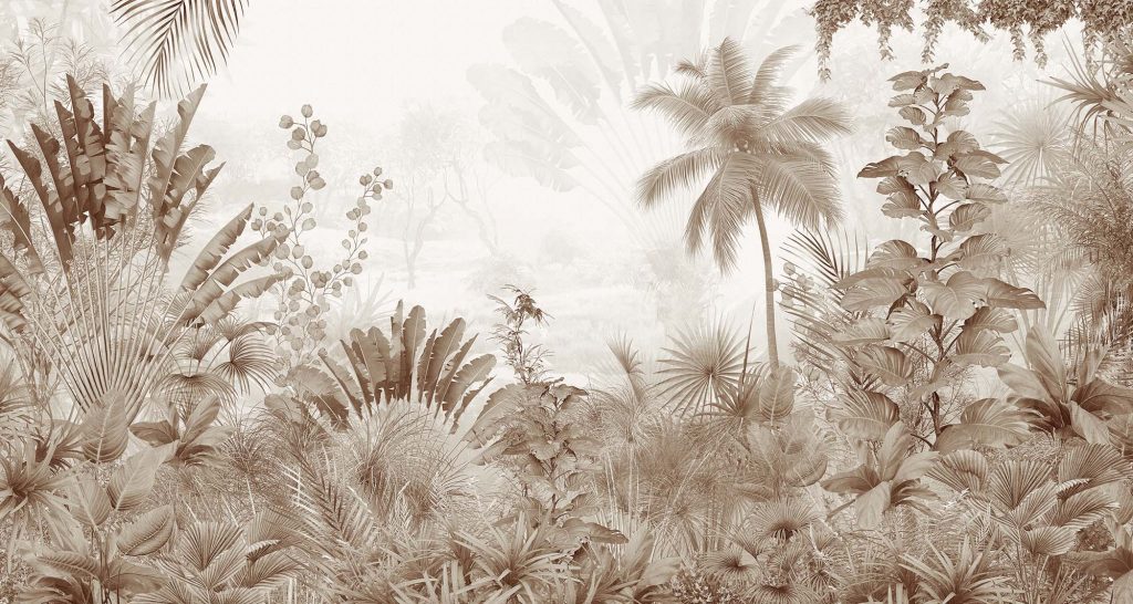 Tropical Jungle with Texture in Sepia Color | Muralunique